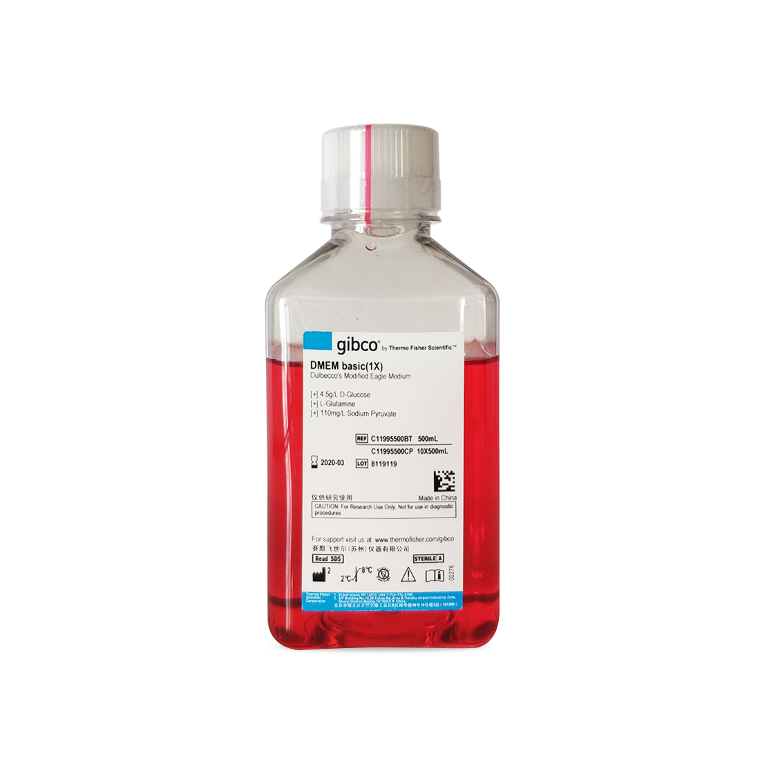 Gibco C11995500BT 国产DMEM高糖培养基（含L-谷氨酰胺，丙酮酸钠，不含HEPES） - 试剂仪器耗材